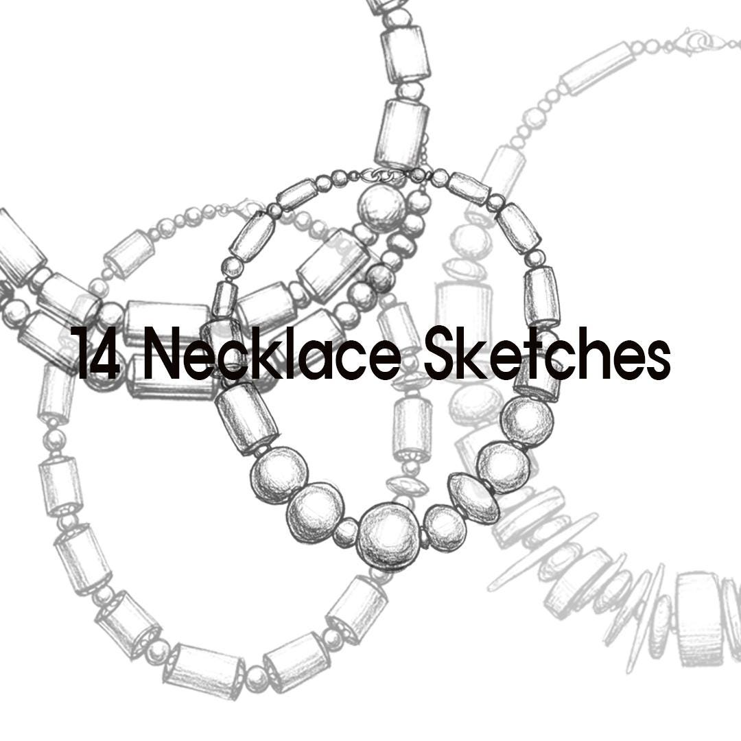 Multi Bead Necklace Sketch Pack (14 Designs) | Hand-drawn Jewelry ...