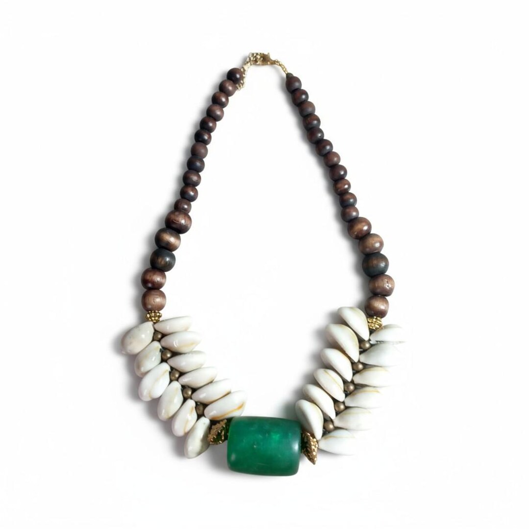 Handmade Shell Necklace Boho Gemstone Wood Bead Tribal Jewelry - Etsy