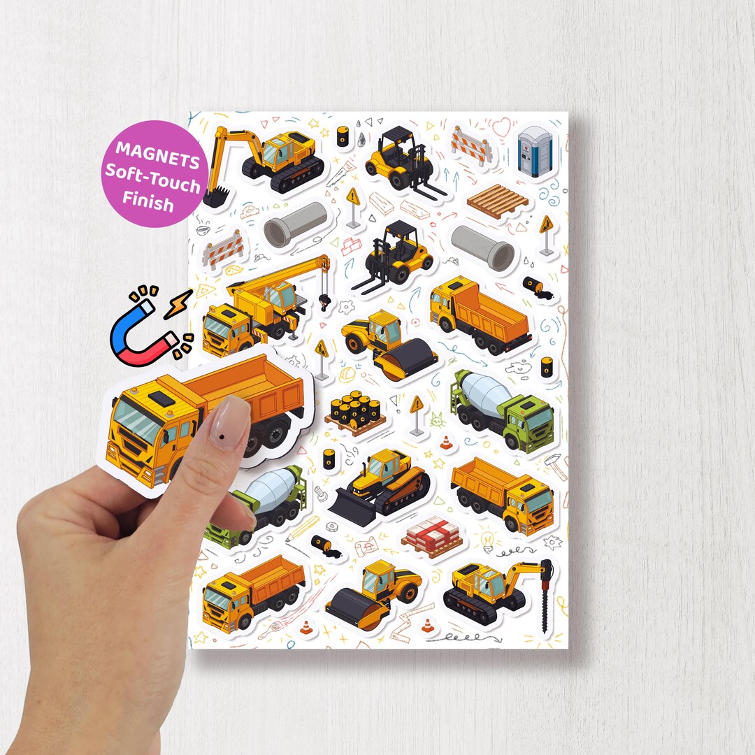 Construction Site Magnets: A4 Sheet With 34 Pieces, Vehicles & More - Etsy