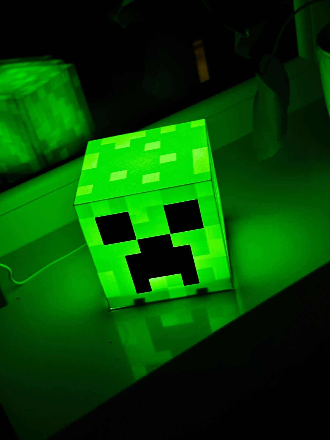 Creeper Lamp Minecraft Inspired | Pixel Cube Night Light | Gamer Room ...