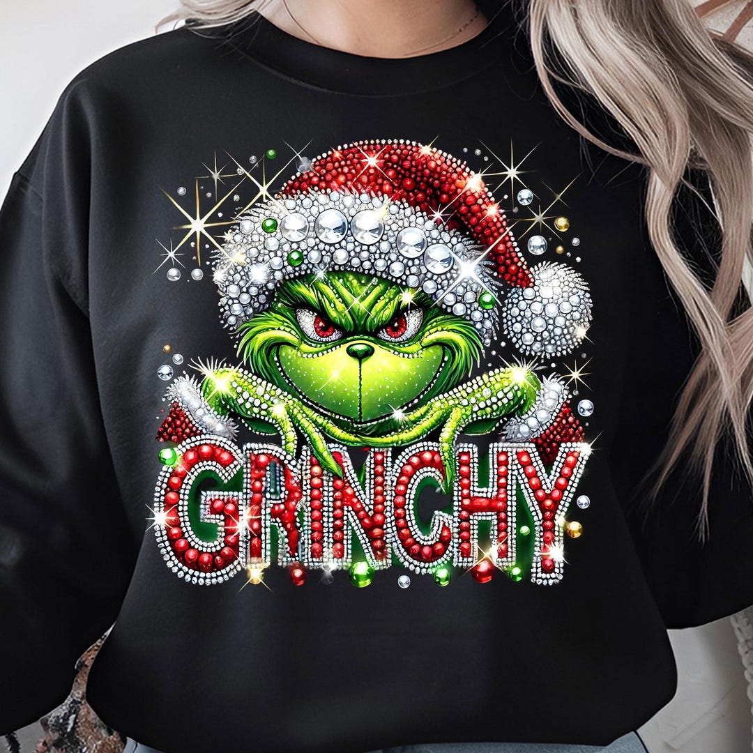 Grinchy Christmas PNG: Sparkly Rhinestone Santa Hat Grinchy Clipart ...