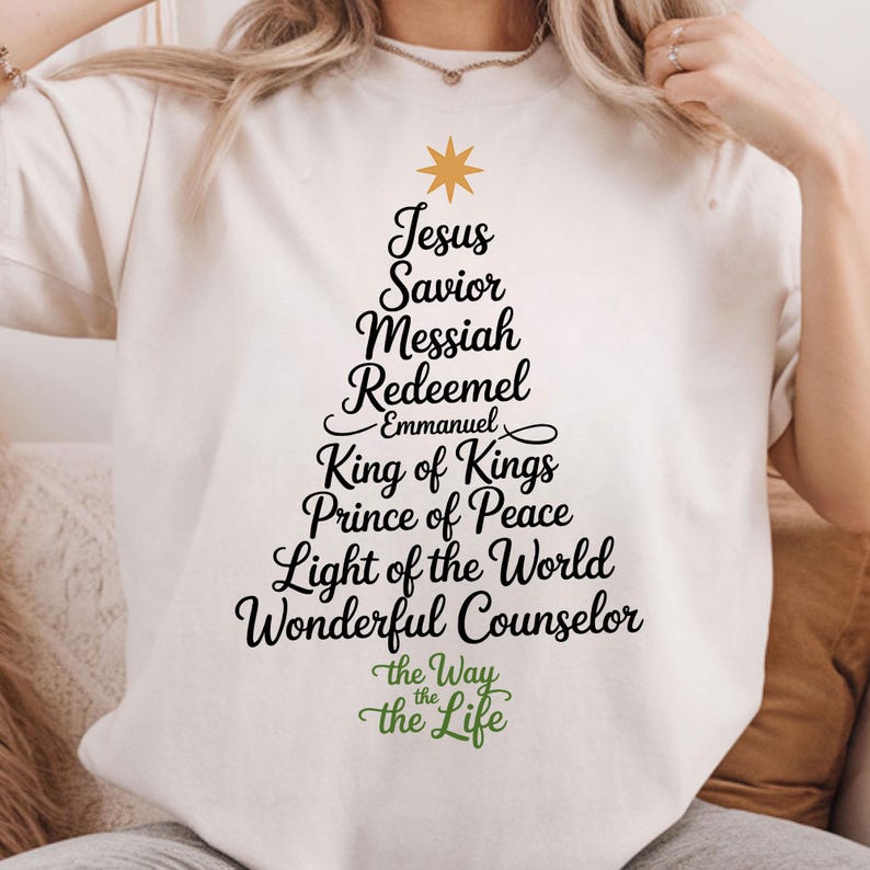 Christian Christmas Tree Names of Jesus PNG SVG | Religious Word Tree ...