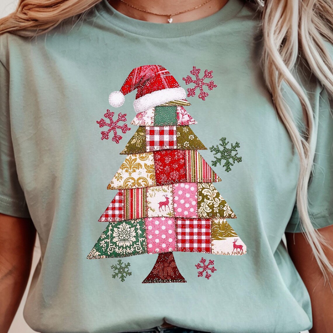 Patchwork Christmas Tree PNG, Retro Plaid Xmas Tree Clipart (digital ...