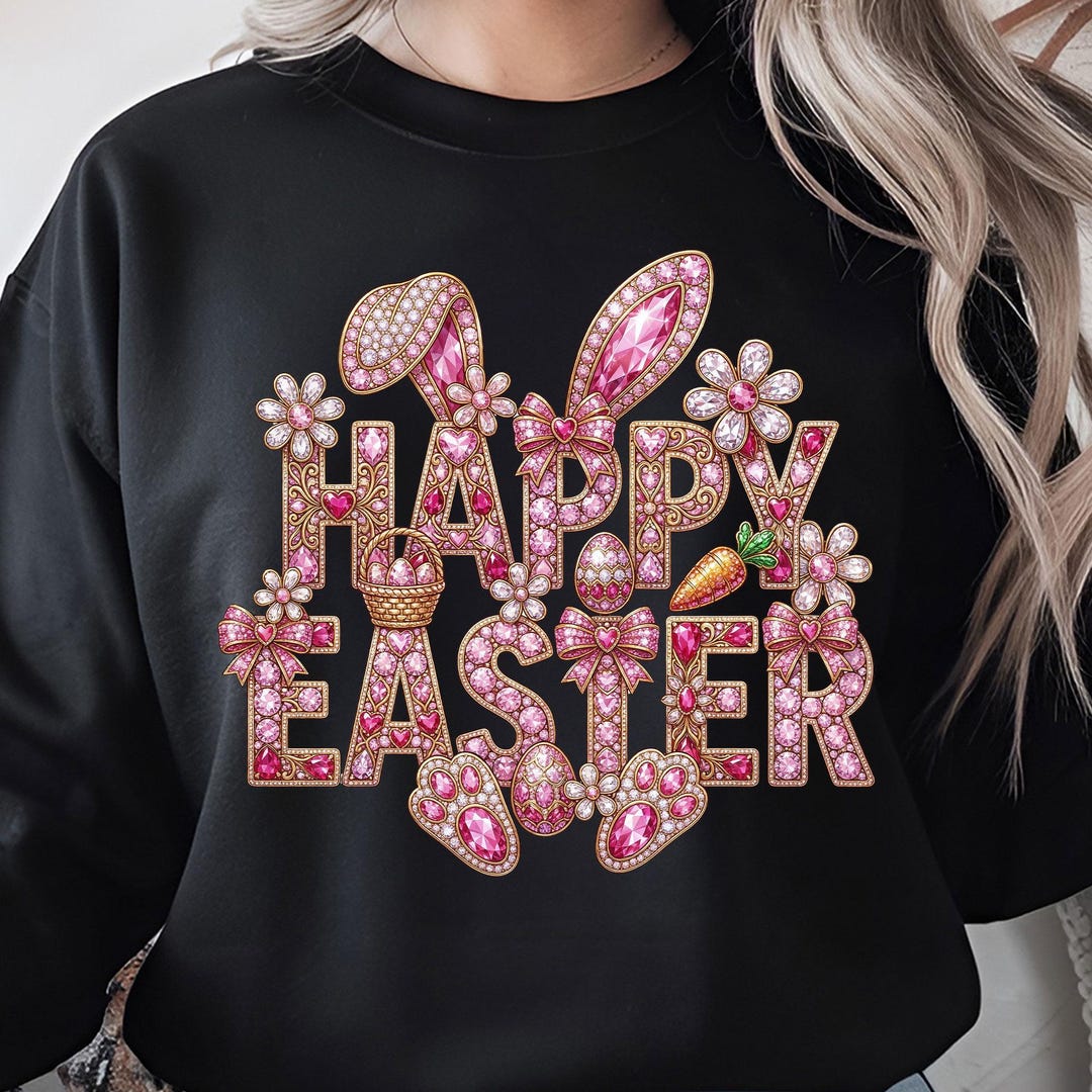Bling Happy Easter PNG – Rhinestone Bunny Ears Sublimation (digital ...