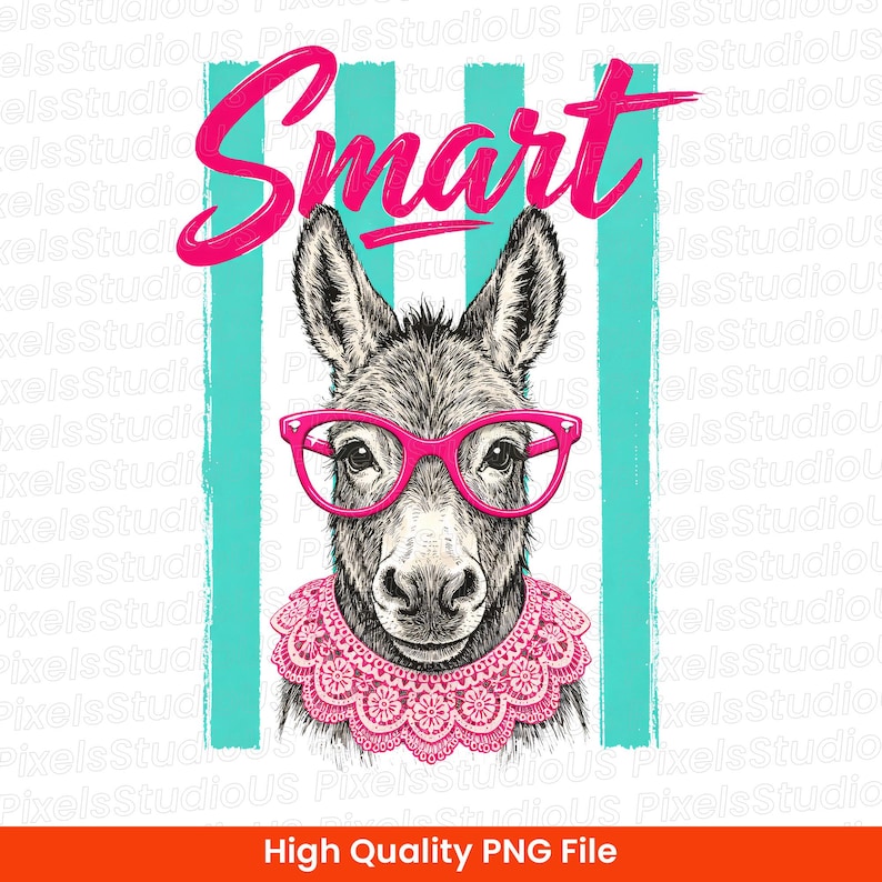 Smart Donkey PNG, Funny Animal Glasses, Sassy Farm Animal, Teal Stripe ...