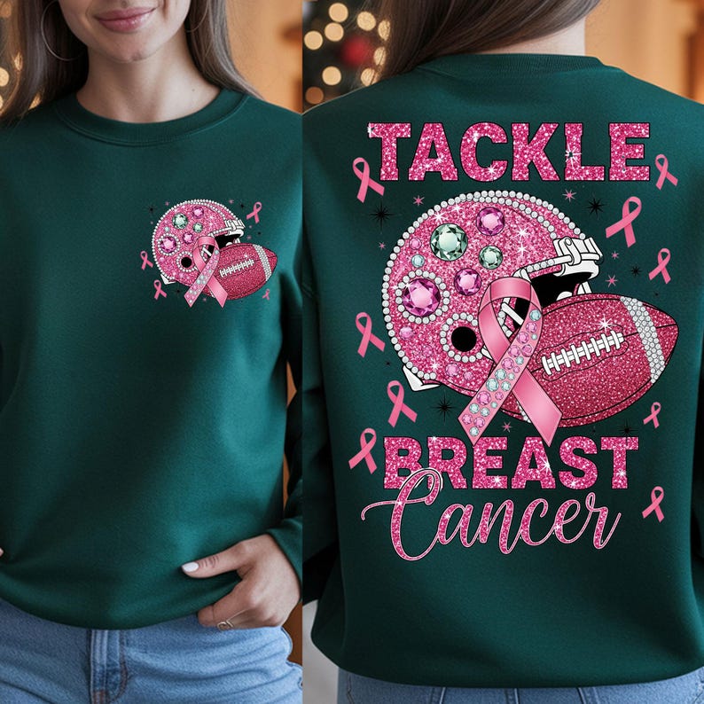 Tackle Breast Cancer Front Back PNG: Pink Glitter Awareness Football ...