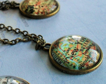 Dual Sided Custom MAP Necklace / Map Pendant / You Pick the Locations ...