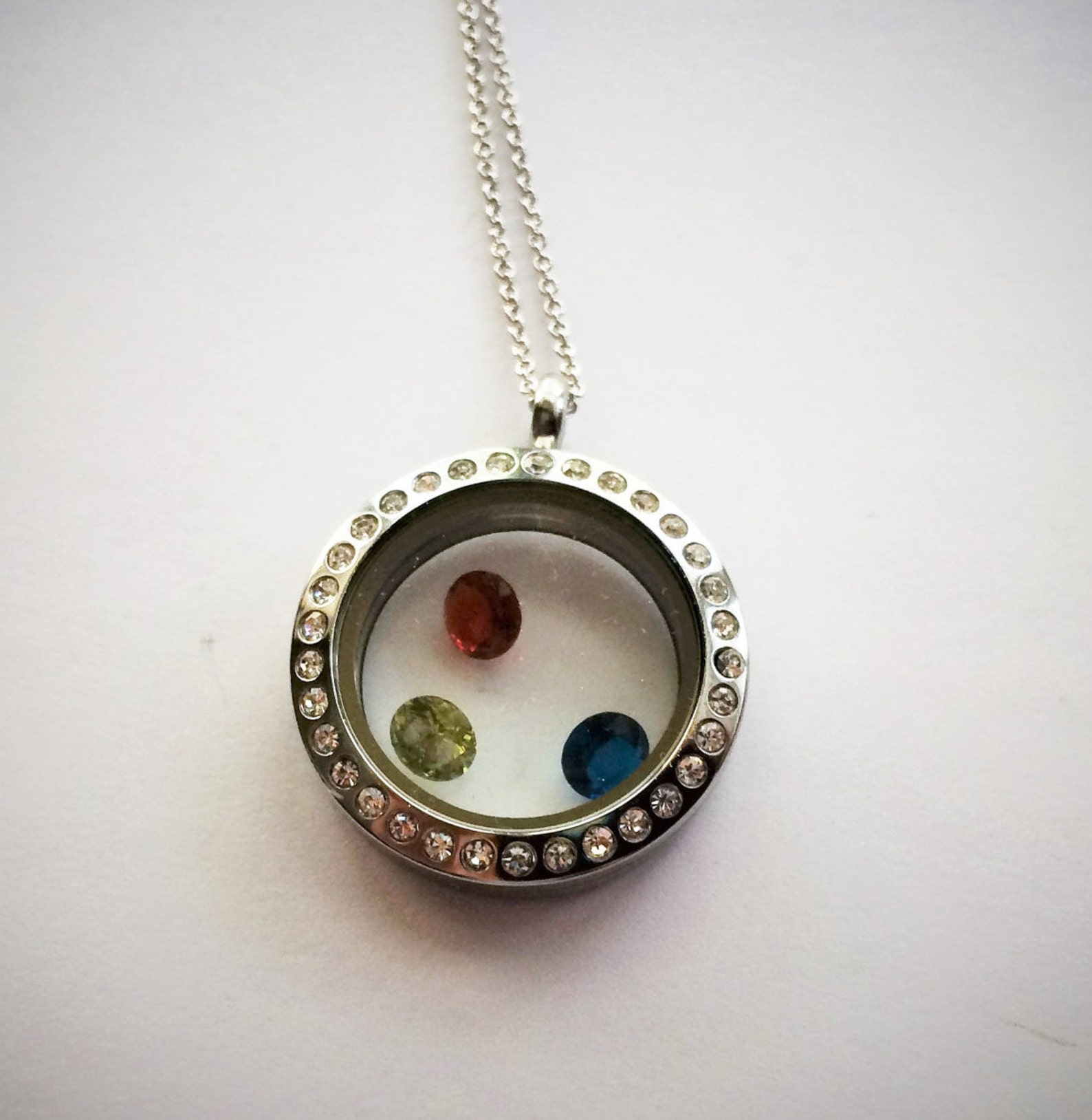 Birthstone Locket Necklace / Floating Birthstones / | Etsy