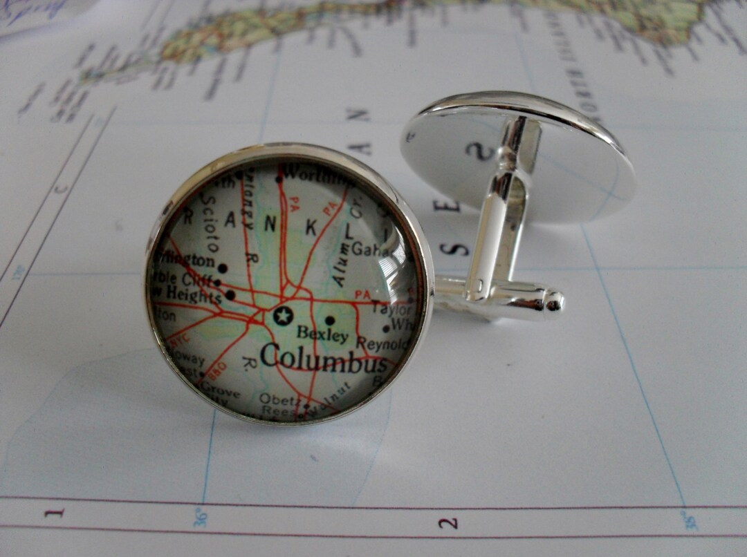 COLUMBUS OHIO Map Silver CUFFLINKS / Father's Day / Groomsmen Gift ...