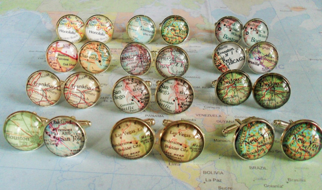 Map Cuff Links 11 Sets / Groomsmen Gifts / Made to Order / 2 Sizes ...