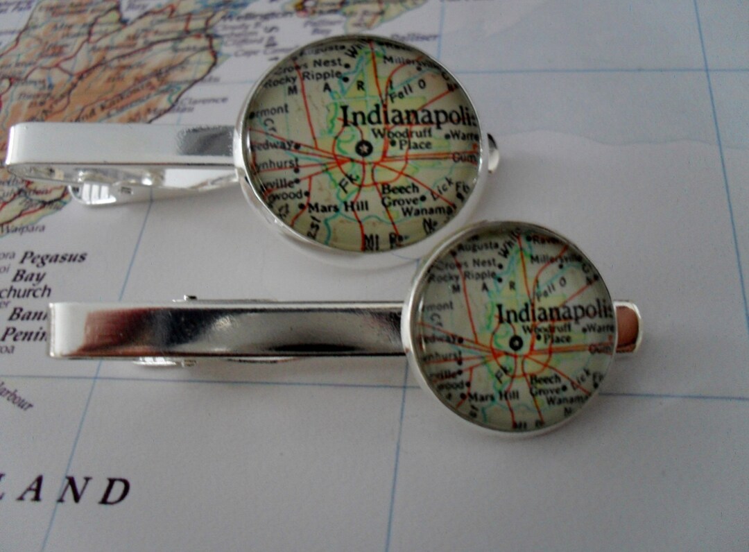 INDIANAPOLIS INDIANA MAP Silver Tie Bar / Groomsmen Gift / Gift for Him ...