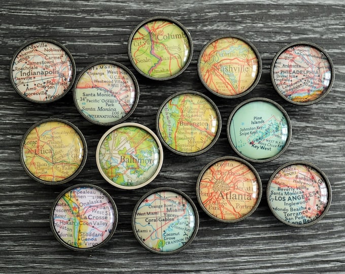 Custom MAP CABINET KNOB / Map Drawer Pull / Glass Domed | Etsy