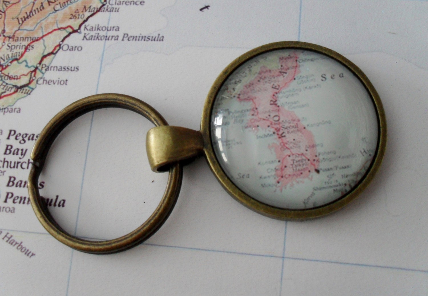 KOREA MAP KEYCHAIN / Korean Map Key Chain / Personalized Keychain / Map ...