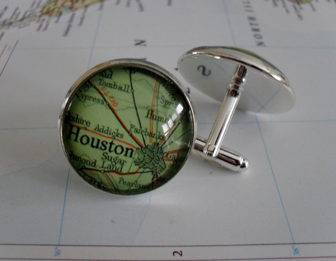 HOUSTON TEXAS Map Silver Cuff Links / Houston Map Cufflinks / Groomsmen ...