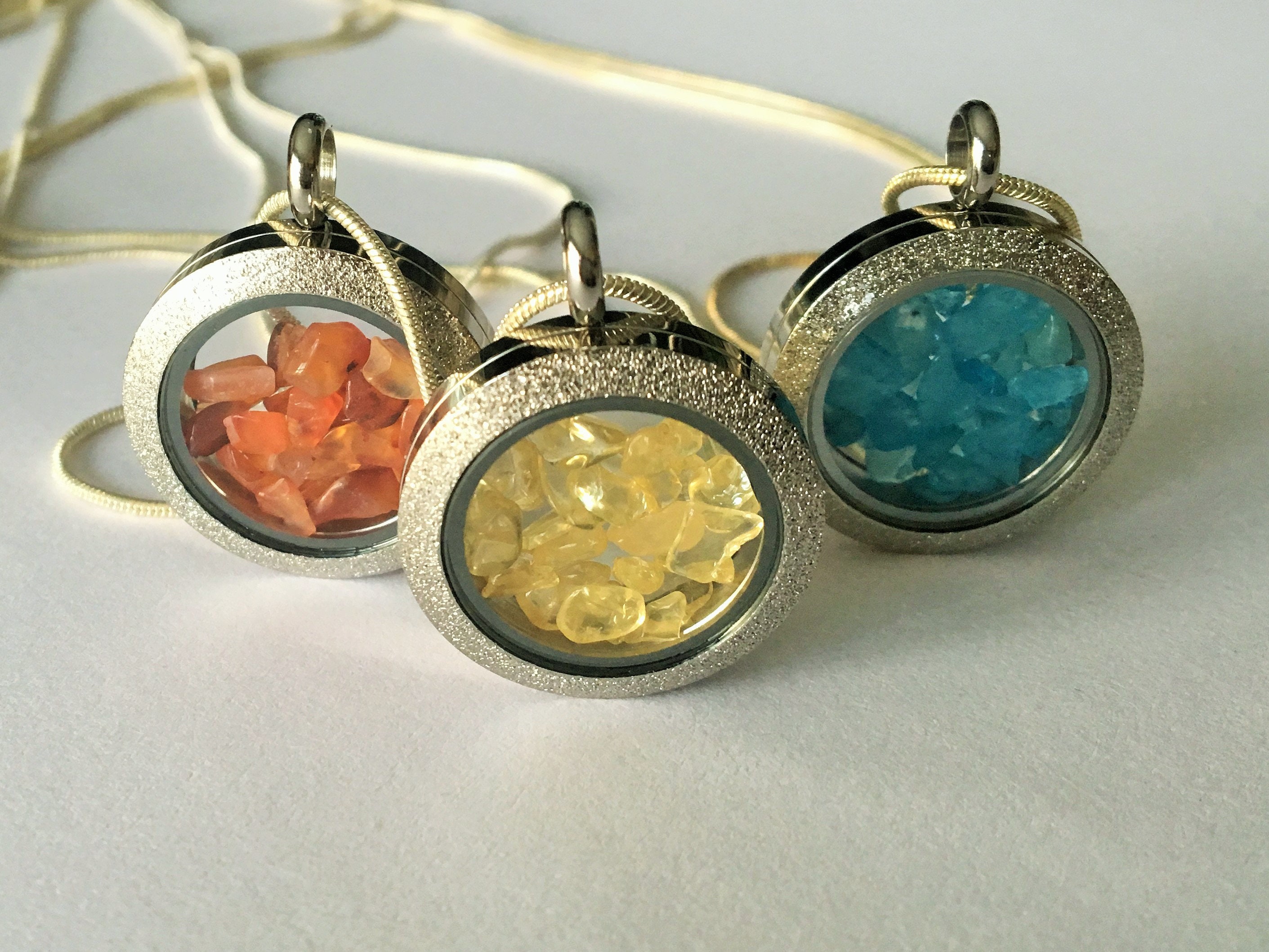 GEMSTONE FILLED LOCKET / Gemstone Filled Pendant Necklace / | Etsy Canada