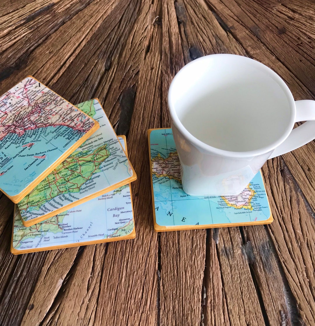 Custom Map Ceramic Coasters / Personalized Unique Gift / Gold Edges - Etsy