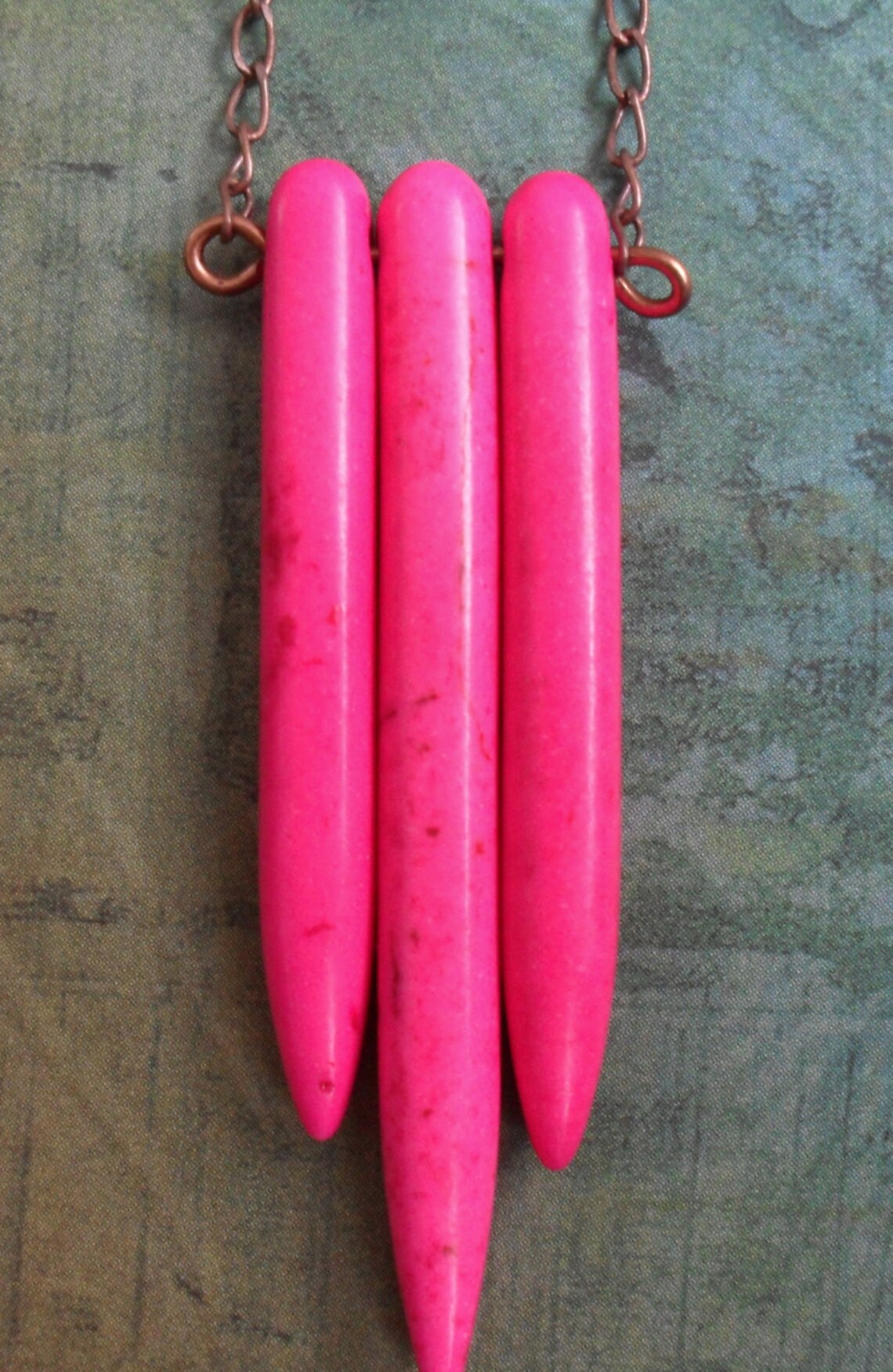 GEOMETRIC Neon Hot PINK Turquoise 3 Spike Copper NECKLACE / Tribal ...