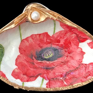Poppy Flowers Decoupage Clam Shell Trinket Dish With Genuine Pearl ...