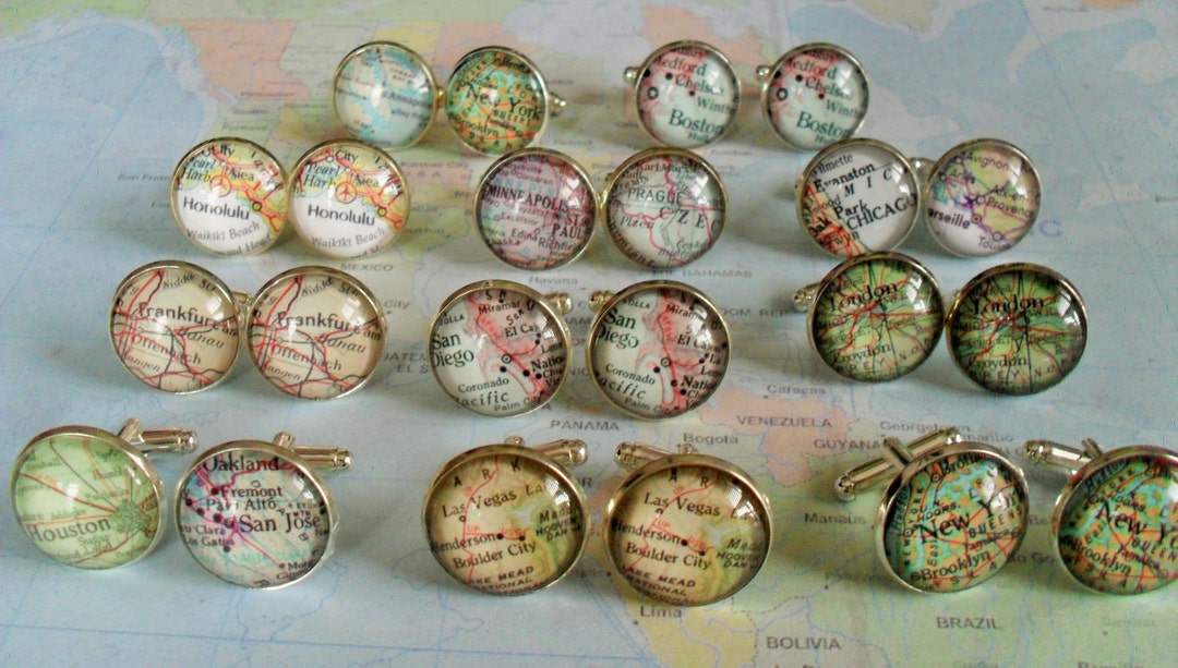 Map Cufflinks 11 Sets / Groomsmen Gift / Made to Order / 2 Sizes ...