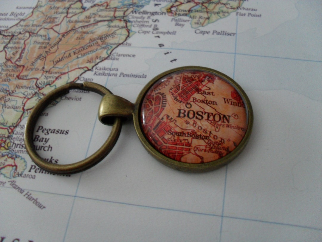 VINTAGE BOSTON Mass Map KEYCHAIN / Boston Key Chain / Travel Souvenir ...