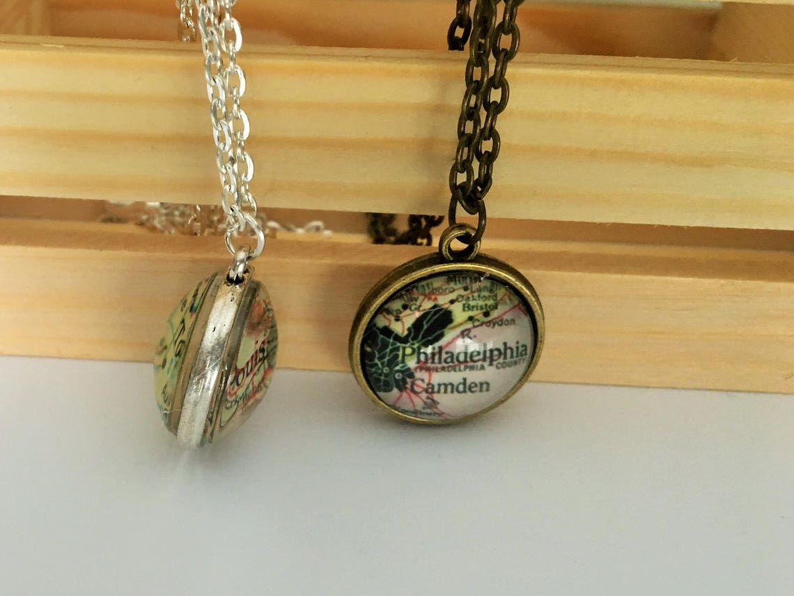 Dual Sided Custom MAP Necklace / Map Pendant / You Pick the | Etsy