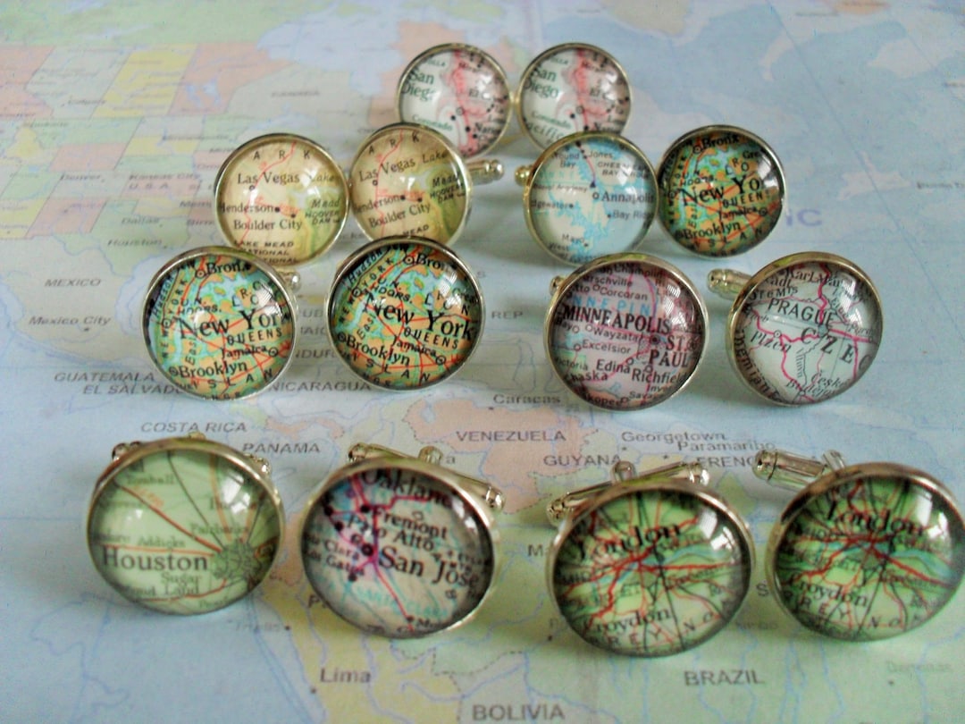 Map Cufflinks 7 Sets / Groomsmen Gift / Made to Order / 2 Sizes ...