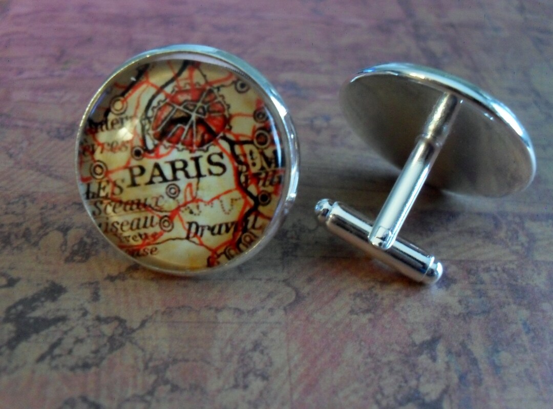 VINTAGE PARIS France MAP Silver Cufflinks / Father's Day / Groomsmen ...