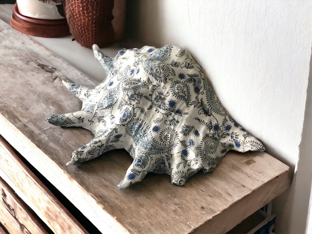 Blue Paisley Decoupaged Large Spider Conch Sea Shell / Coastal Decor ...