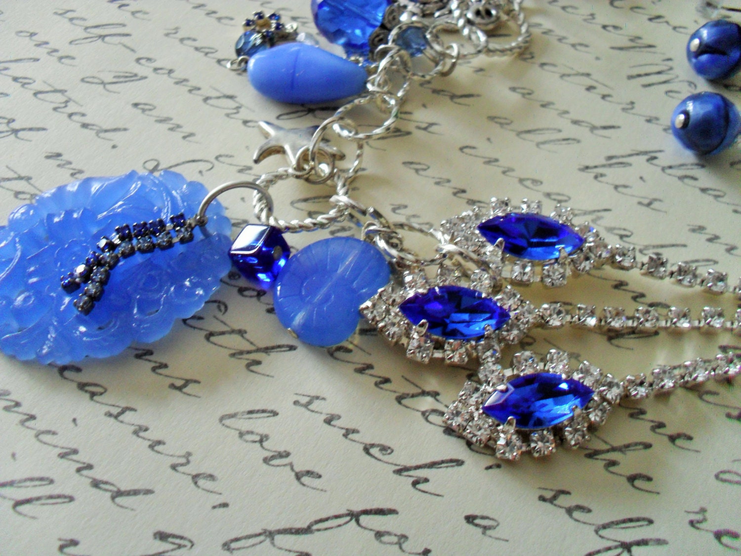 Something BLUE NECKLACE SET / Statement Necklace / Starfish / Reworked ...