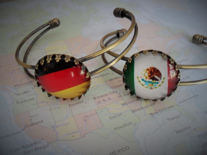 CUSTOM FLAG Cuff BRACELET / Any Country / Gift for Her / Personalized ...