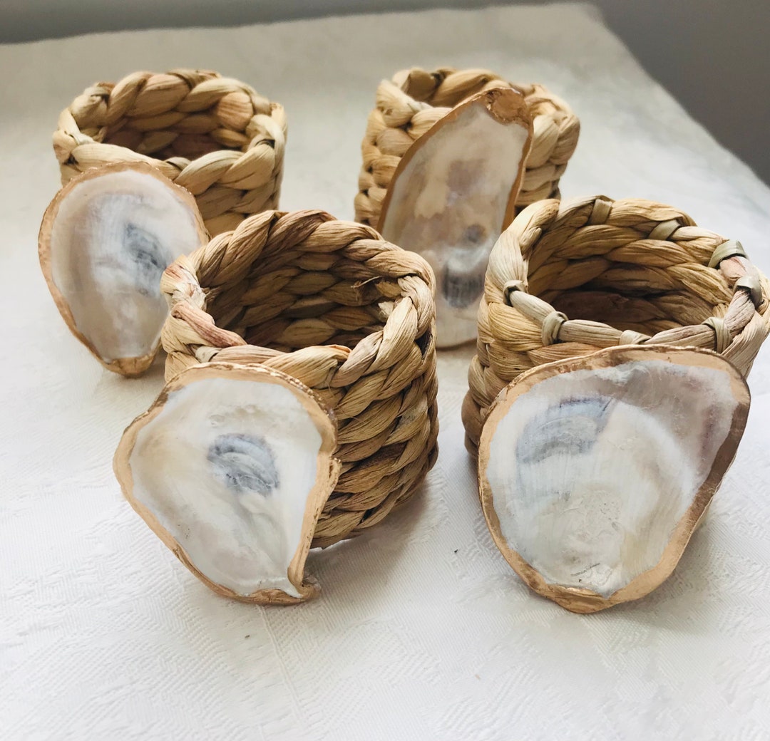 Oyster Shell Napkin Rings / Coastal Theme / Gold Gilded / Set - Etsy