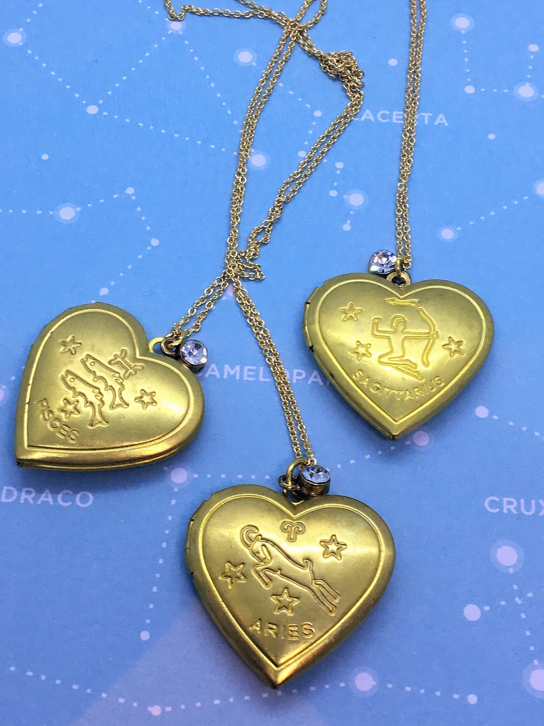 Zodiac Heart Locket Necklace / Zodiac Sign / Vintage Lockets ...