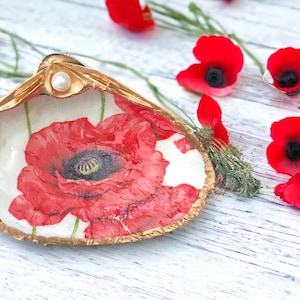 Poppy Flowers Decoupage Clam Shell Trinket Dish With Genuine Pearl ...