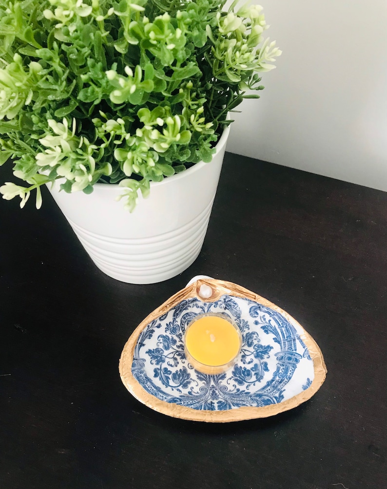 Rose Garden Decoupage Clam Shell Trinket Dish With Genuine Pearl & Gold ...