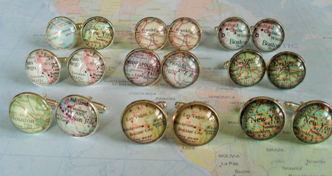 Map Cufflinks 9 Sets / Groomsmen Gift / Made to Order / 2 Sizes ...