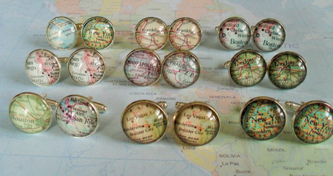 Map Cufflinks 9 Sets / Groomsmen Gift / Made to Order / 2 - Etsy