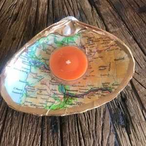 Custom Map Decoupage Clam Shell Trinket Dish With Genuine Pearl & Gold ...