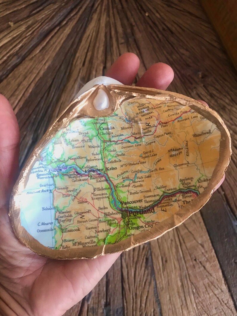 Custom Map Decoupage Clam Shell Trinket Dish With Genuine - Etsy