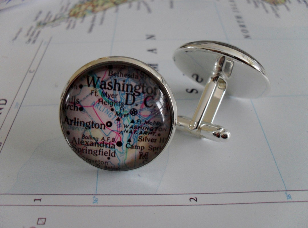 WASHINGTON D.C. Map Cuff Links / Silver Map Cuff Links / Vintage Map ...