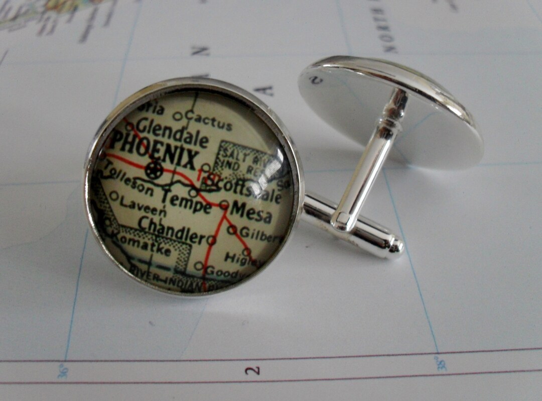 PHOENIX ARIZONA Map Silver Cufflinks / Map Cuff Links / Personalized ...