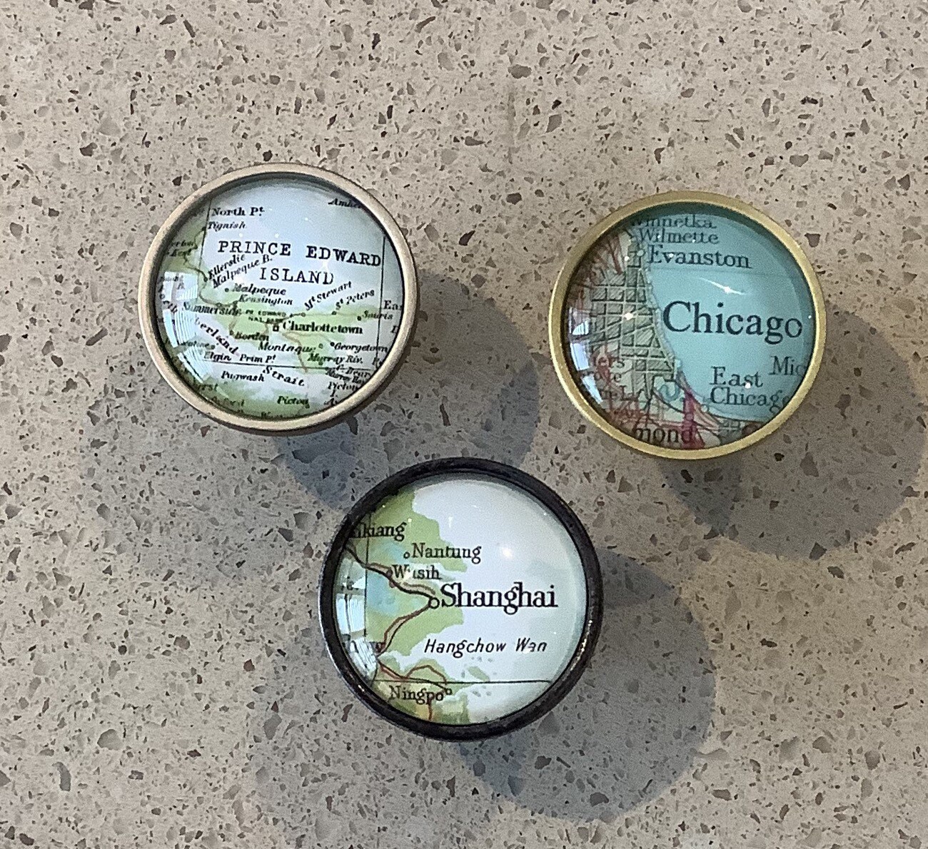Custom MAP CABINET KNOBS / Map Drawer Pull / Glass Domed Nickel ...