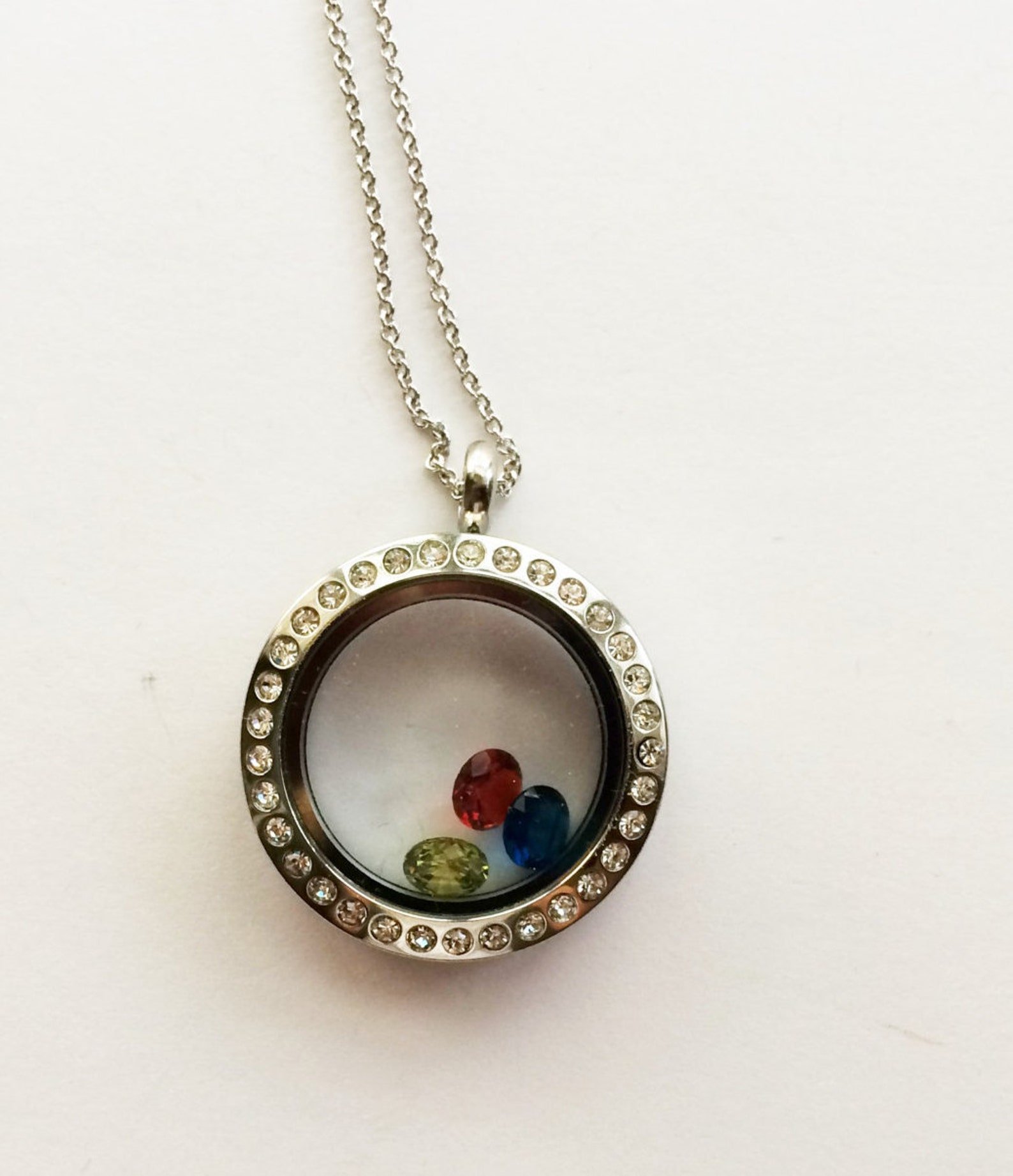Birthstone Locket Necklace / Floating Birthstones / Rhinestone - Etsy