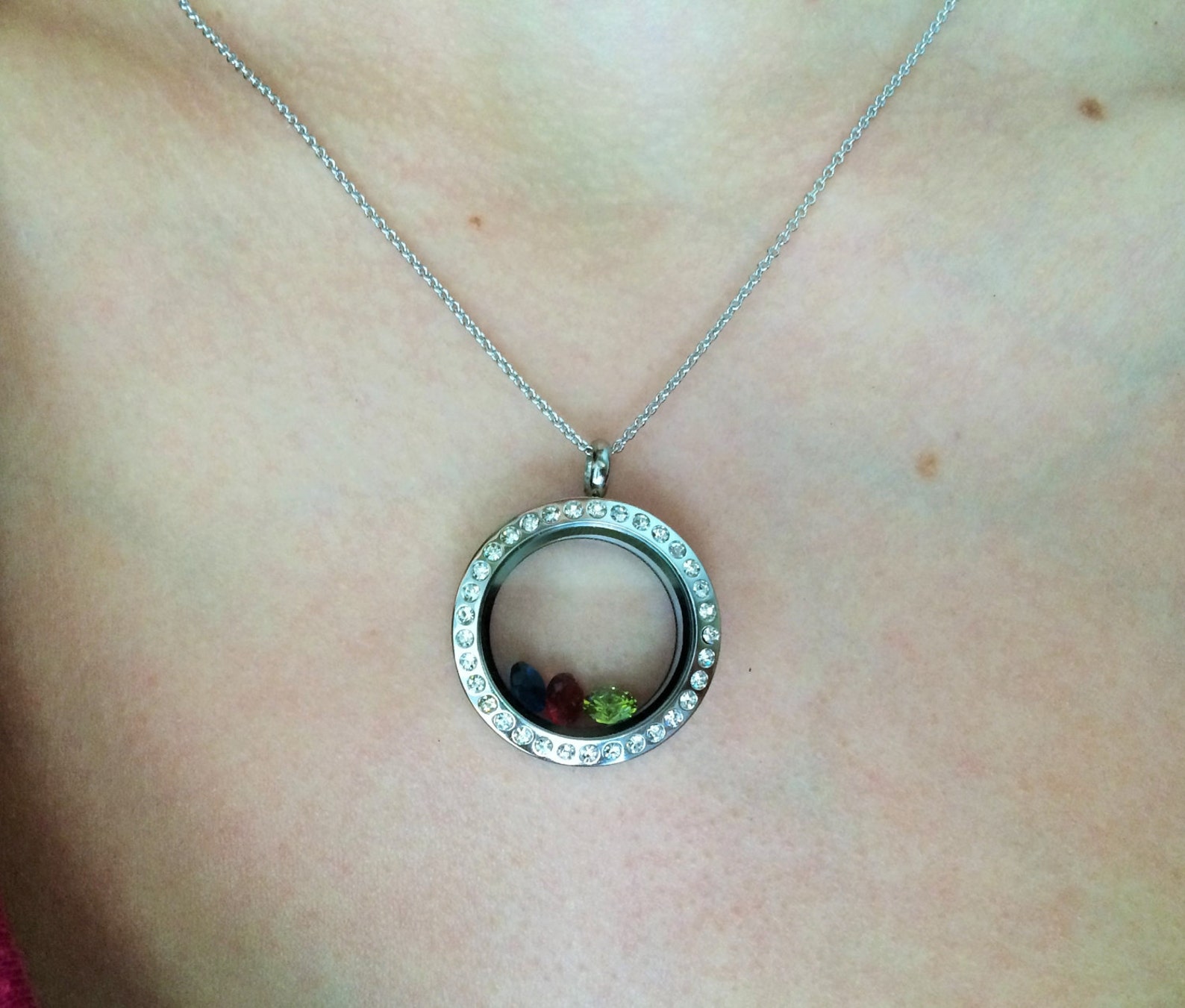 Birthstone Locket Necklace / Floating Birthstones / Rhinestone - Etsy