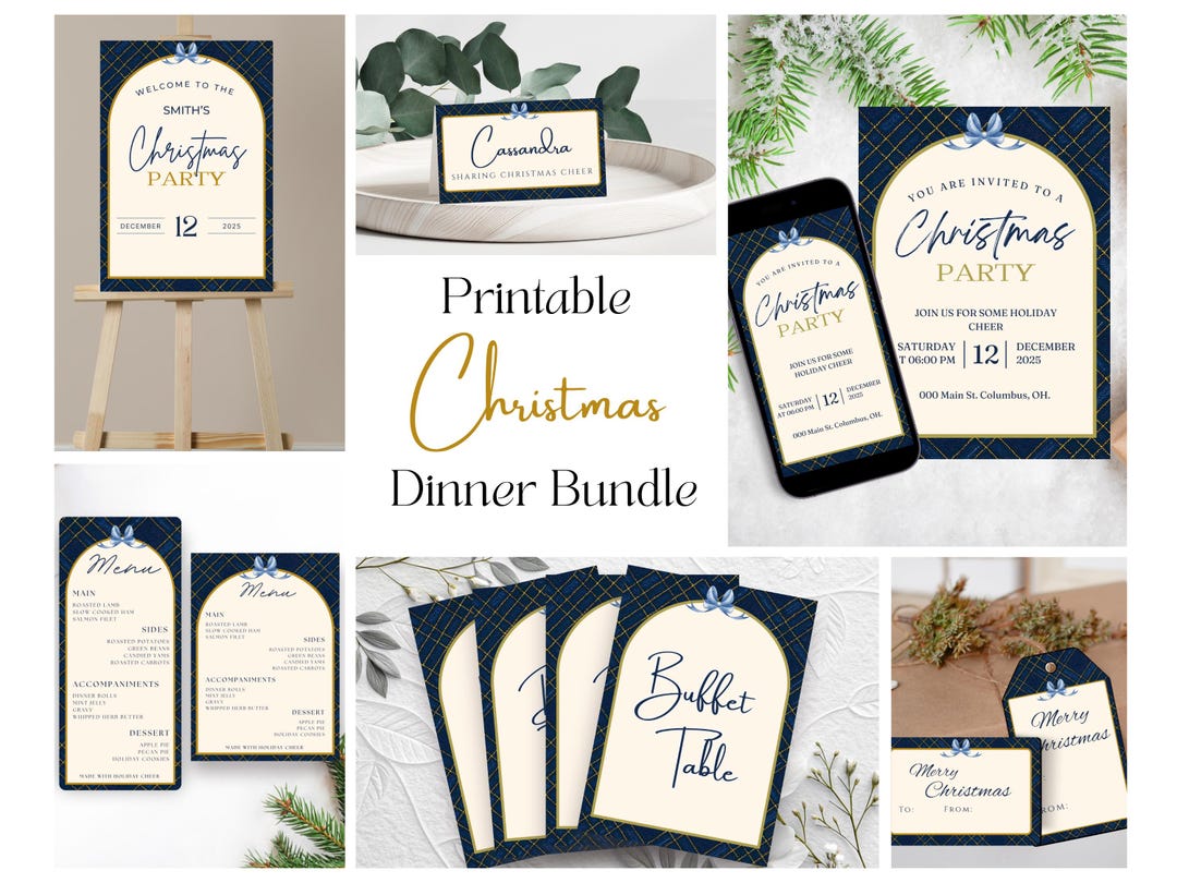 Plaid Arch Christmas Dinner Bundle Menu Set: Blue Christmas Dinner ...