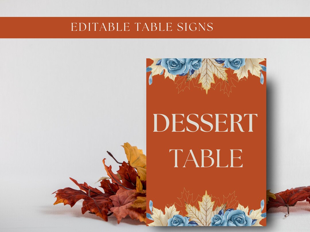Thanksgiving Dinner Table Sign Templates: Dusty Blue and Rust, Canva ...
