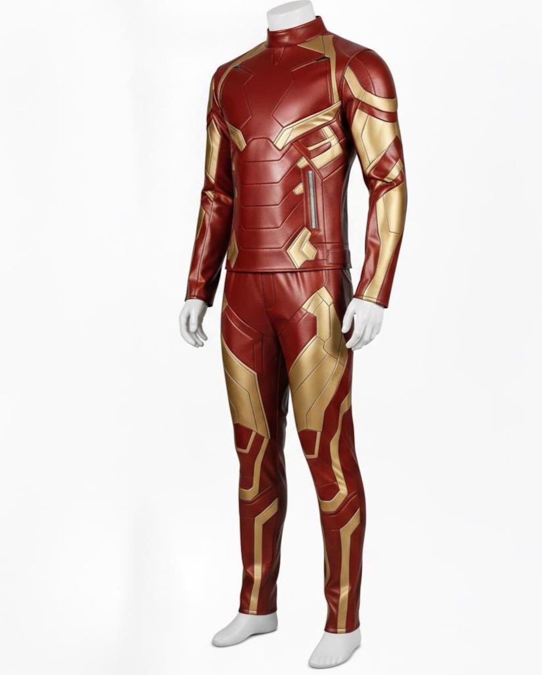 Gothic Iron Man Cosplay Leather Jacket & Pants Movie‑inspired Red Gold ...