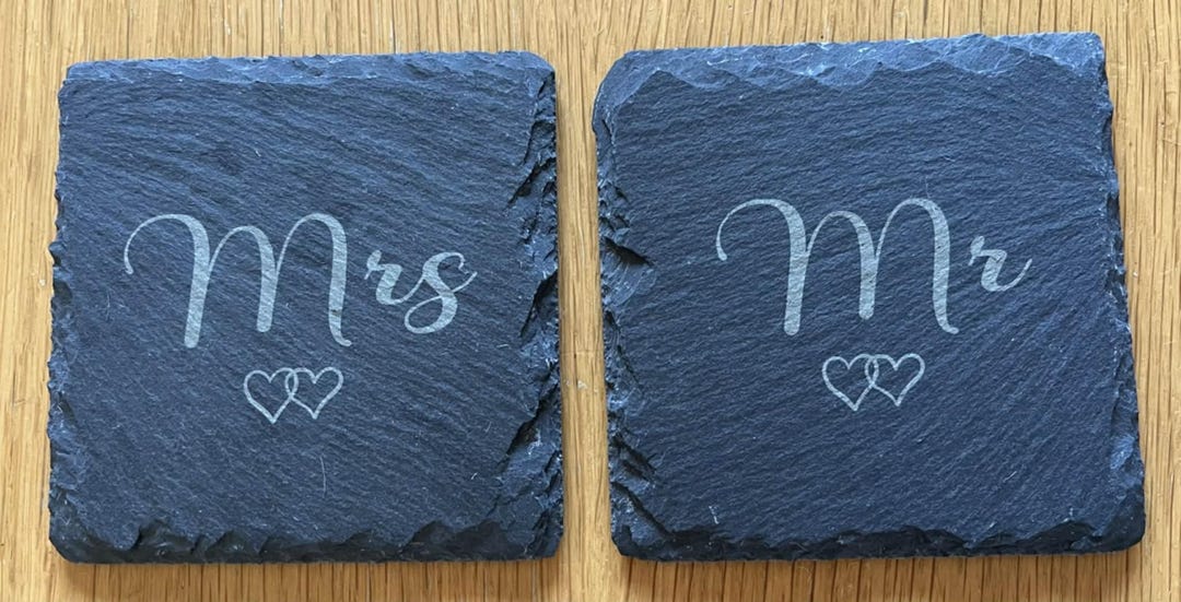 Mr and Mrs Slate Coaster - Laser Engraved - Set of 2 - Etsy