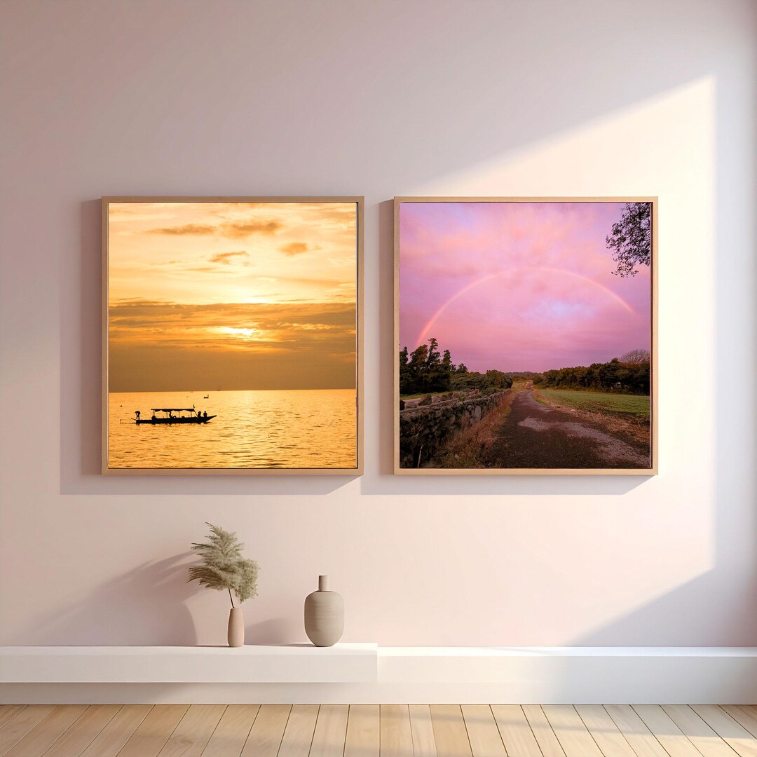 Soft Sky Wall Art Set | Pink Rainbow & Sunset Photography | Printable ...
