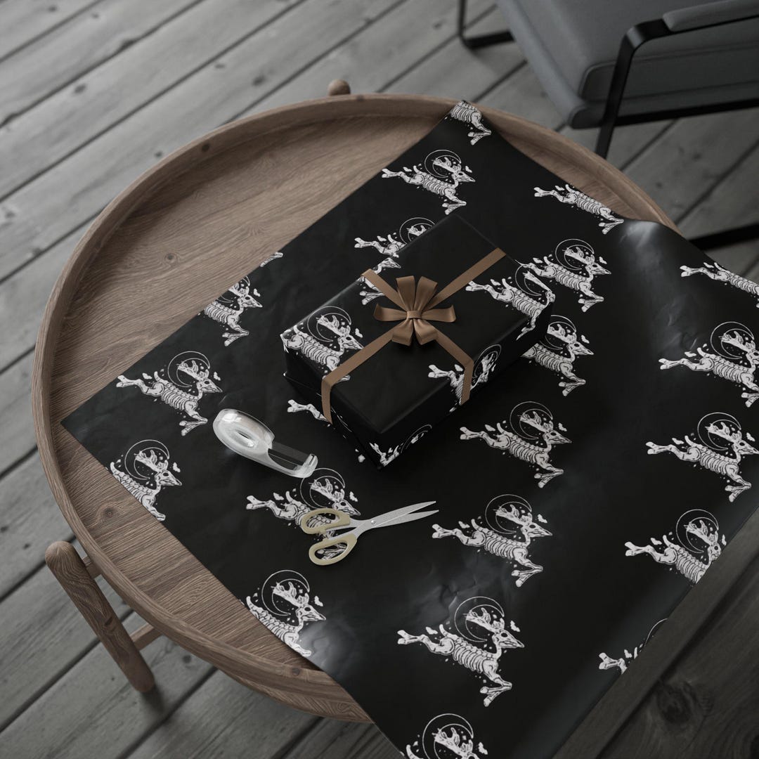 Goth Christmas Wrapping Paper | Skeleton Reindeer Gift Wrap - Etsy