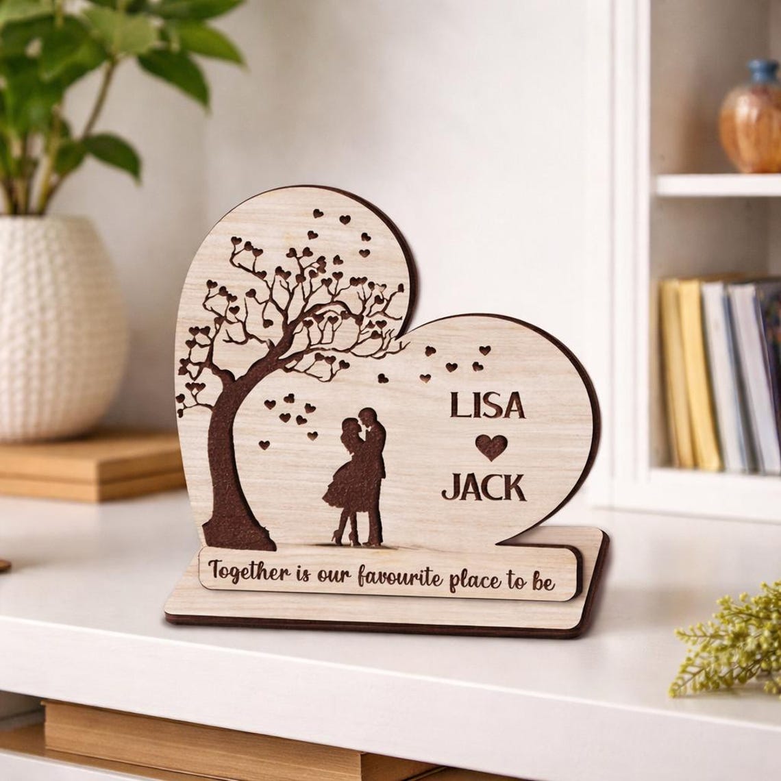 Personalized Wooden Couple Decor, Custom Name Love Sculpture, Romantic ...